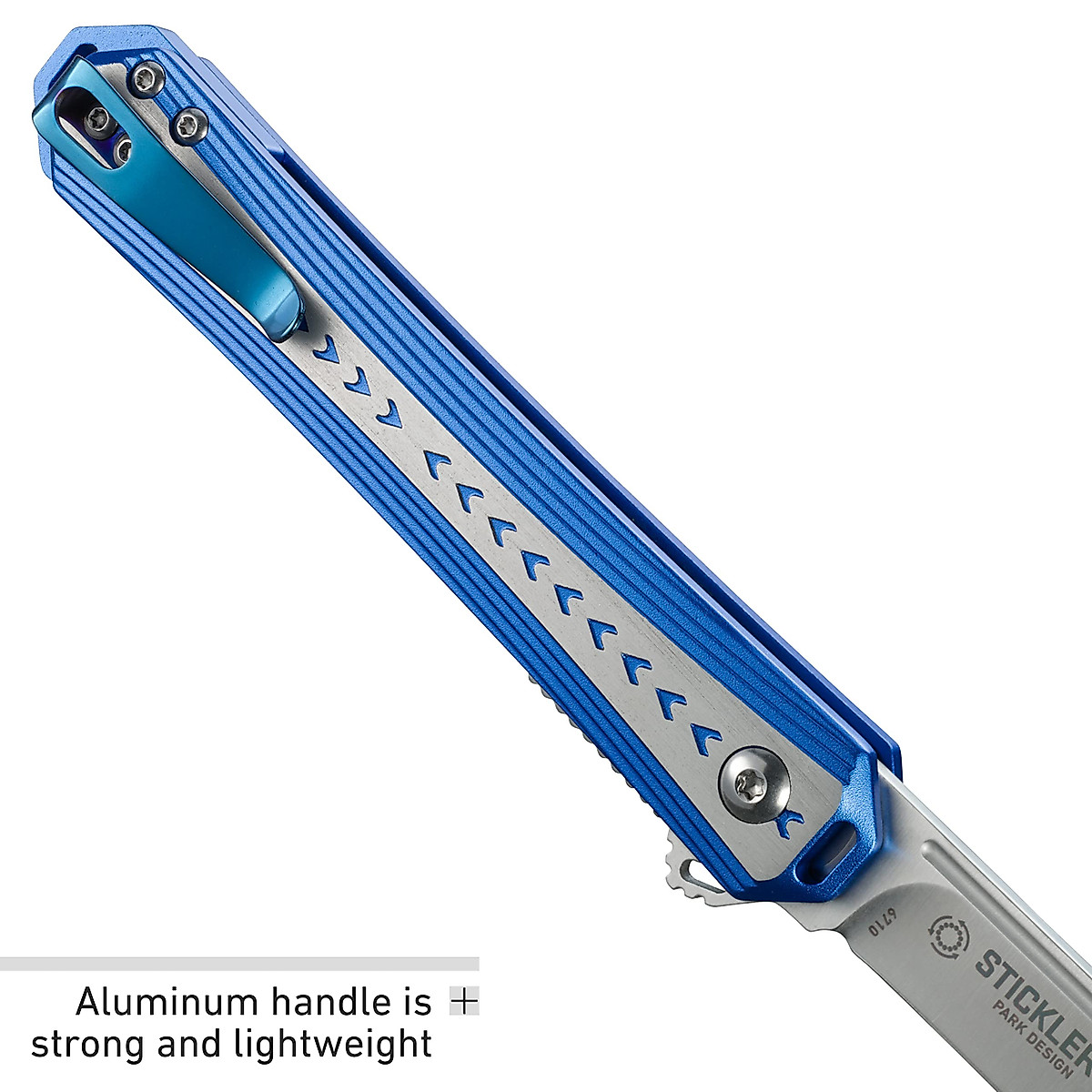 Columbia River Knife & Tool Stickler Folding Pocket Knife: Assisted Open Everyday Carry, Sandvik 12C27 Plain Edge Blade, Liner Lock, Aluminum Handle 6710, Blue & silver