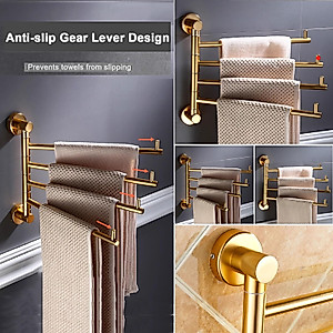Swivel Gold Bathroom Towel Holder,Swing Out Towel Racks for Bathroom Kitchen,Wall Mount Drying Racks for Laundry,Rustproof Solid Aluminium Towel Hanger Storage Organizer Space Saving Towel Rails (Col