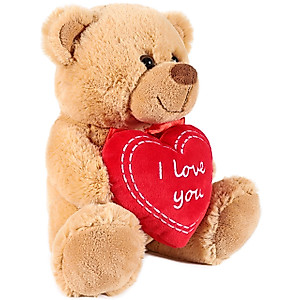 BRUBAKER Teddy Bear with Red Heart - I Love You - 9.84 Inches - Cuddly Plush Toy - Stuffed Animal - Brown
