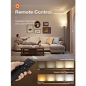 addlon Floor Lamp with Remote, Sky LED Modern Torchiere Tall Standing Lamp Super Bright Floor Lamps for Living Room, Bedroom and Office, 30W/2400LM - Black