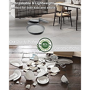 KITWILD Wheat Straw Plates, Unbreakable Dinner Plates, Lightweight Plastic Plates Reusable Plates Set, BPA free, Dishwasher & Microwave Safe, Perfect for Dinner Dishes (4 Pack, Gray)