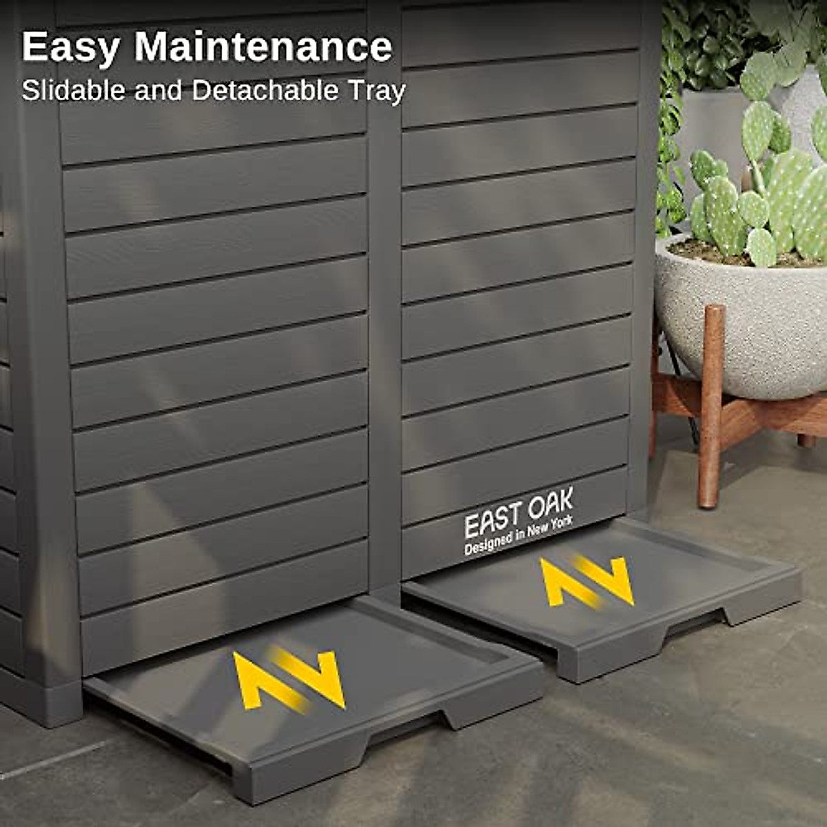 EAST OAK 76 Gallon Outdoor Trash Can | Waterproof Resin Garbage Can with Tiered Lid & Drip Tray | Outside Trash Bin for Patio | Kitchen, Backyard & Deck | Gray Color