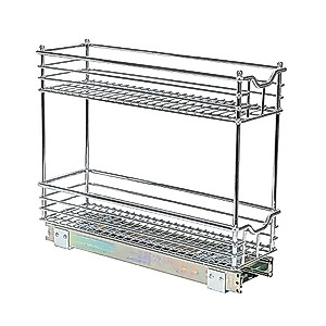 Household Essentials Narrow Sliding Cabinet Organizer, Two Tier Chrome Organizer, Chrome, Great for Slim Cabinets in Kitchen, Bathroom and More