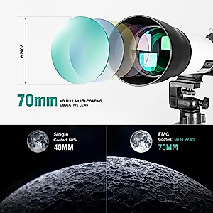 FREE SOLDIER Telescope for Adults Astronomy - 70mm Aperture 500mm Focus Length Astronomical Refractor Telescope for Kids Beginners with 3 Plossl Eyepieces Phone Adapter and Carry Bag