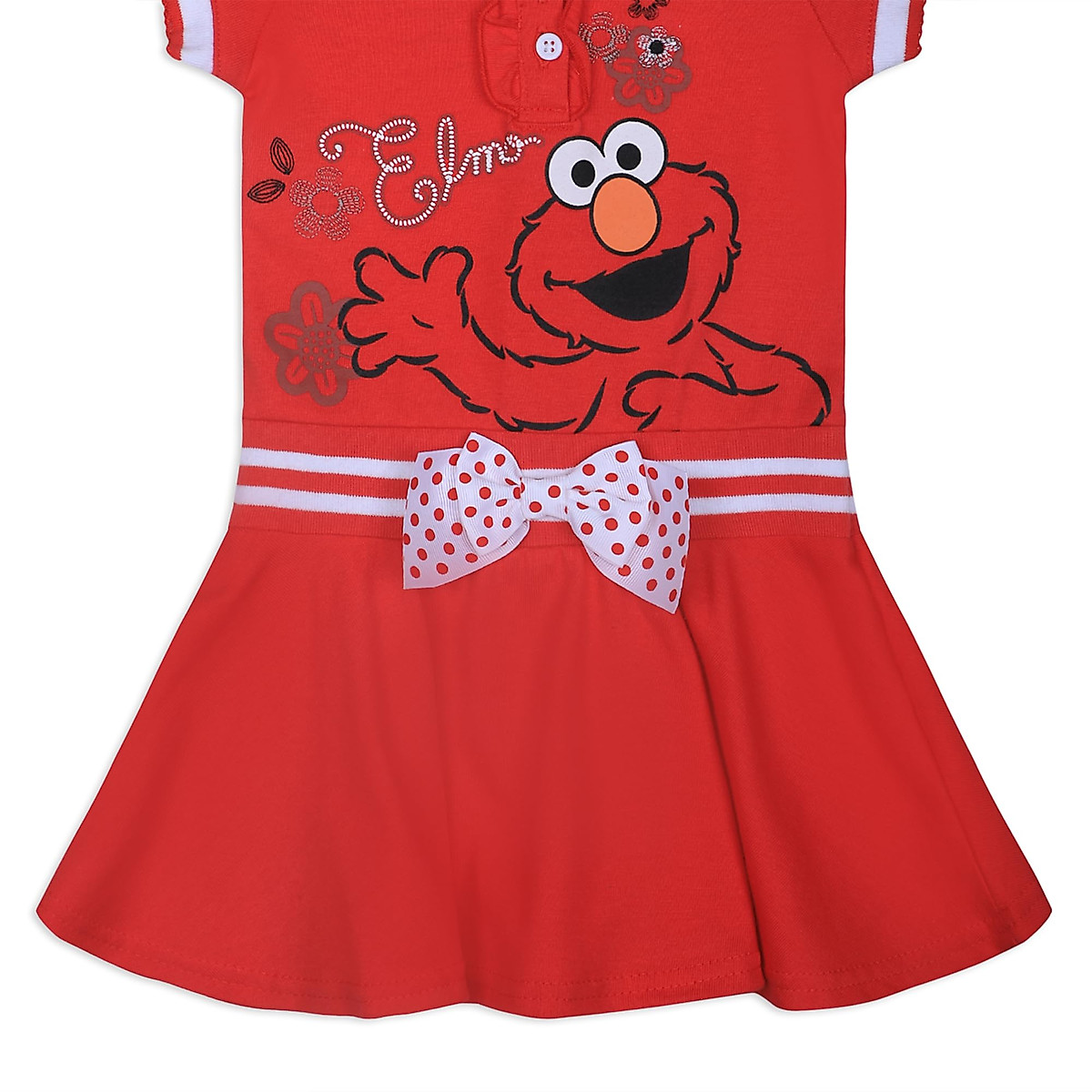 Sesame Street Elmo Girls’ Polo Dress for Infant and Toddler – Red/White