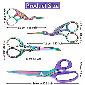 Asdirne Titanium Coating Sewing Scissors Bundle, Professional Fabric Scissors Set, Ultra-Sharp Stainless Steel Blades, Ergonomic Handle, Great for Tailor, Embroidery, Craft, 10.5"/5.1"/4.5"/3.6"