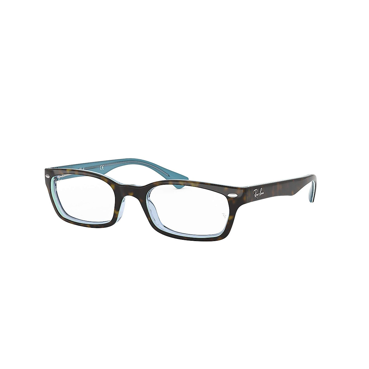 Ray-Ban RX5150 Rectangular Prescription Eyeglass Frames, Havana On Transparent Azure/Demo Lens, 50 mm