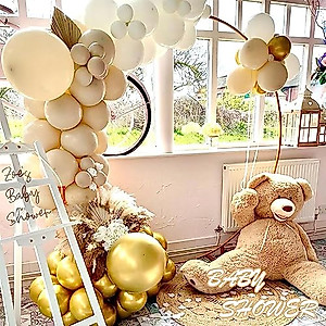 Sand White Ballons Garland, Blush Balloon Garland, Boho Beige Balloon Garland,Retro Sand White Chrome Gold Natural Balloons Decoration, Beige Gold Balloon Arch for Baby Shower Birthday Decorations