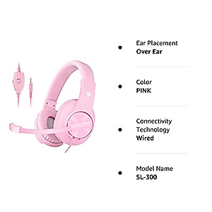 Gaming Headset for PS5,PS4,Xbox,PC, Kids Headphones with Mic for School Supplies,Pink Headphones Wired for Girls,Headset for Nintendo Switch,Pink Headset (Pink)