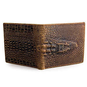 HRS Crocodiile Wallets for Men- Ultra Slim Genuine Leather Mens Bifold Wallet Vintage Personal with Alligator Embossed