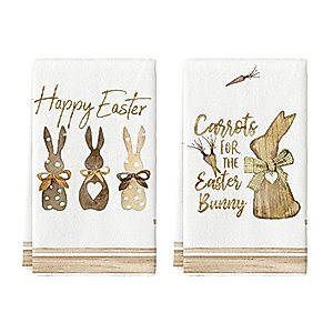 Artoid Mode Carrots Rabbit Bunny Happy Easter Kitchen Towels Dish Towels, 18x26 Inch Seasonal Spring Summer Holiday Decoration Hand Towels Set of 2