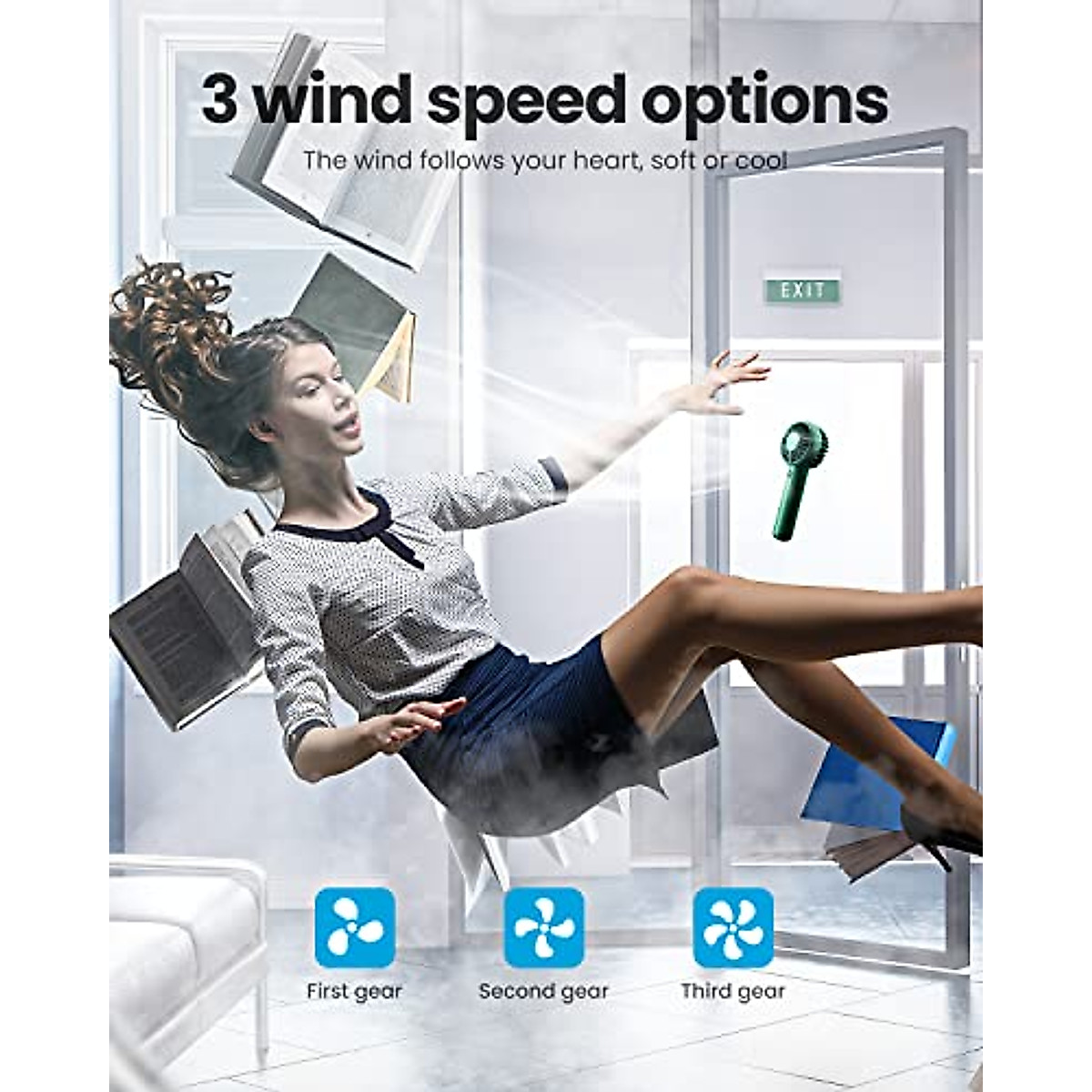 Gaiatop Mini Portable Fan, Dual Motors Powerful Handheld Fan, Cute Design 3 Speed Personal Small Desk Fan with Base, Lightweight Makeup USB Rechargeable Fan for Stylish Girl Women Men Indoor Outdoor