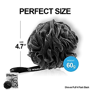 Bath Loofahs Sponge Natural4 Pack (Black) & Shower Cap 4pack (Gray Pink Yellow Purple) for Men and Women