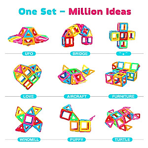 idoot Magnetic Tiles Blocks Building Toys for Kids, Magnet STEM Toys for 3+ Year Old Boys and Girls Learning by Playing Set Christmas Birthday Gifts with Storage Bags