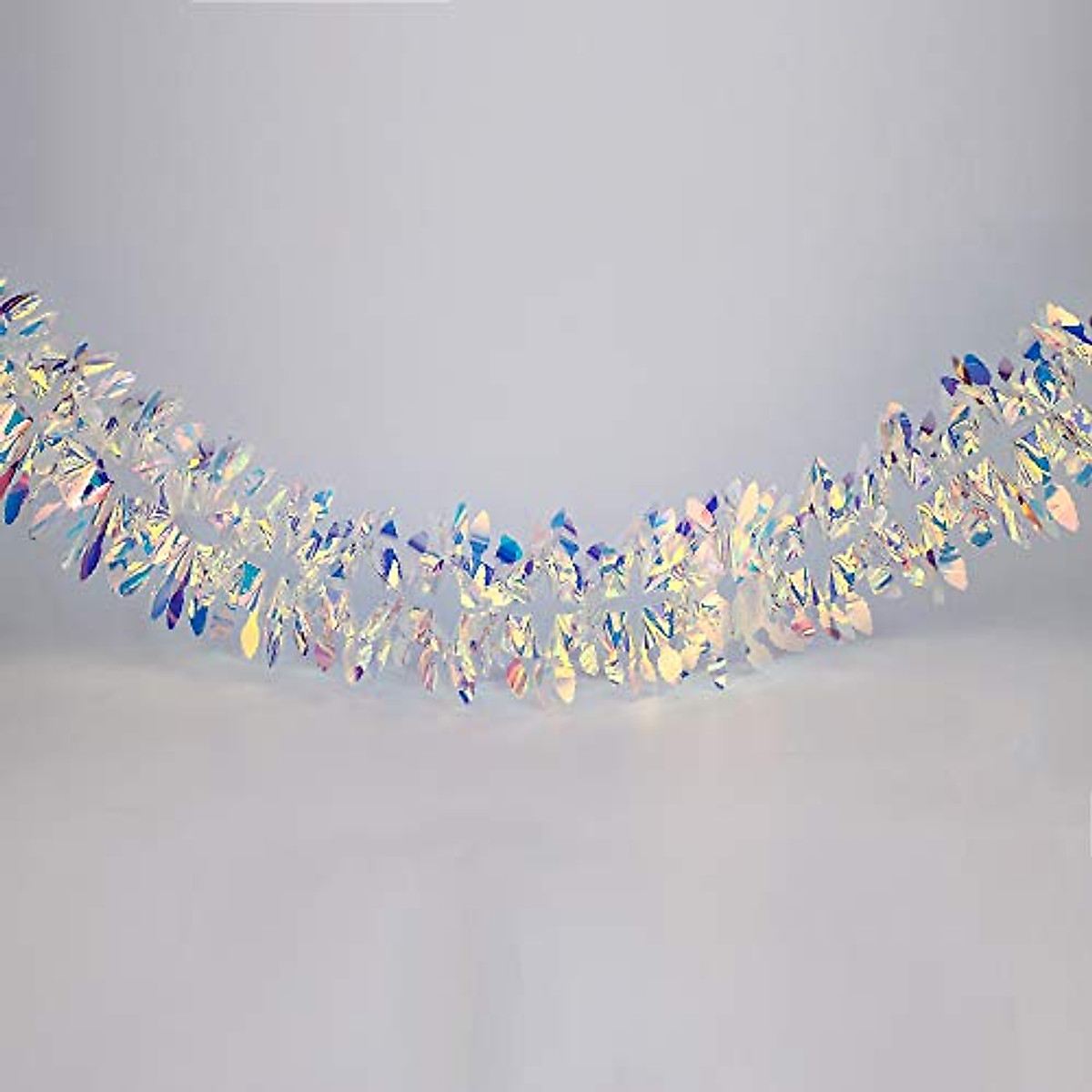 Iridescent Hanging Decorations Garland, 6ft Long Roll Shiny Foil Metallic Banner for Christmas, Bridal Shower, Wedding, Birthday, Frozen Theme Party, Fairy Princess Rainbow Show Decoration