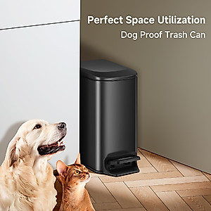 TIPGO Slim Bathroom Trash Can with Lid Soft Close, 6 Liter / 1.6 Gallon Stainless Steel Garbage with Removable Inner Bucket, Small Trash Bins for Bedroom, Office (Matte Black)