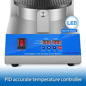 YOOYIST Ice Cream Cone Maker Dessert Taco Cone Waffle Cone Iron Machine Commercial LED Temperature Control Non Stick For Restauant Heavy Duty