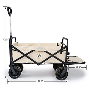 WHITSUNDAY Collapsible Folding Garden Outdoor Park Utility Wagon Picnic Camping Cart with 8“ Bearing Fat Wheel and Brake (Standard Size(Plus+) 8" Wheels with Tailgate (Beige)