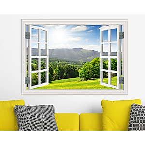 FLFK Fake Window Wall Sticker - Landscape Faux Window Wall Mural for Wall Decor, Stick and Peel Wall Decals,16"x24"
