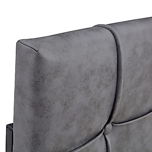 GINGVAT Queen Size Upholstered Platform Bed Frame with Lights and Height Adjustable Headboard, Fashion Square Stitched Button Tech Cloth, Modern Bedroom Furniture, Grey