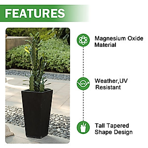 LuxenHome Tall Planters for Indoor Plants, Tapered Black Planters for Outdoor Plants, 18.5" Plant Pots Outdoor/Indoor, Large Flower Planter Pot, Rectangular Planter Garden Pots, Macetas para Plantas