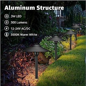 Lumina Lighting® 3W Landscape Path Lights - Low Voltage Cast-Aluminum Outdoor Pathway Light and Area Light 3000K - 12V Waterproof - G4 LED 3W Lighting for Yard Garden Pathway (Black, (8-Pack))