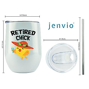 JENVIO Retirement Gifts for Women | 12 Ounce Wine/Coffee Stainless Steel Travel Tumbler/Mug w Sliding Lid Straw and Gift Box | Funny Teacher Coworker Farewell Themed Glass Valentine's Day