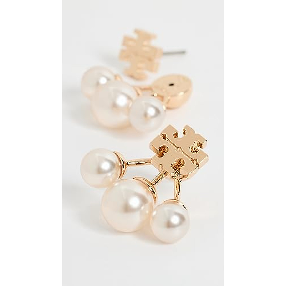 Tory Burch Women's Kira Pearl Front-Back Earrings, Tory Gold/Cream, One Size