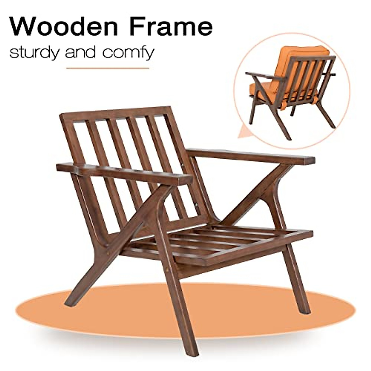 ONG Mid Century Accent Chair Brown Leather - Modern Armchair Upholstered Cushioned with Wooden Armrest Wood Legs Lounge Single Sofa Chair for Living Room Bedroom Home Furniture 330lbs (Brown Leather)