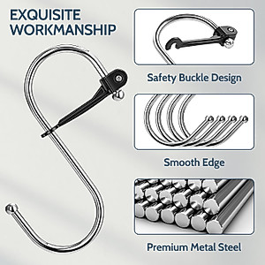 S Hooks, 8pcs 4.1 Inch Heavy Duty S Hooks for Hanging with Safety Buckle, Large S Hooks for Closet, Kitchen, Bathroom