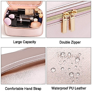 MAANGE 3 Pcs Makeup Bag Portable Travel Cosmetic Bag Large Makeup Bag Organizer with Gold Zipper Waterproof Toiletry Bags for Women and Girls(Rose Gold)