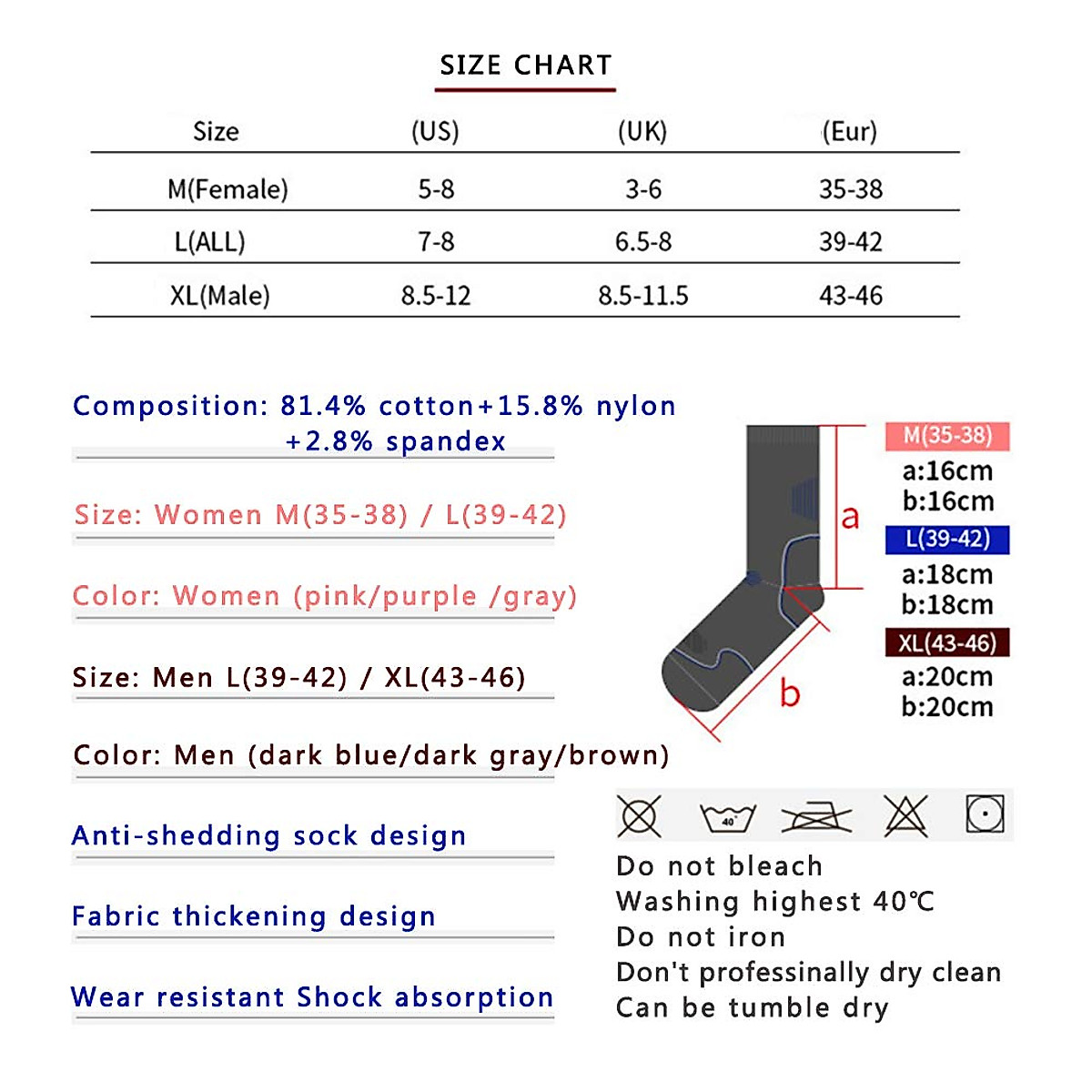 LifeWheel Women & Men Ski Hiking Thick Warm Winter Terry Socks for Trekking Outdoor Sports