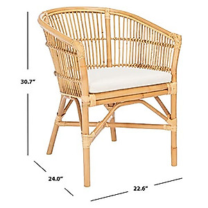 SAFAVIEH Home Collection Olivia Rattan Cushion Accent Chair, Natural/White