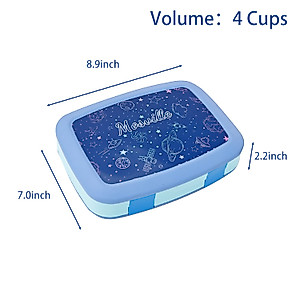 Space Prints Bento Box for Kids, Removable 5 Compartments Portion Size Leakproof Bento Lunch Box for Boys Girls Meal Prep Containers (Space)