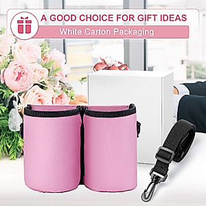 Luggage Cup Holder Travel Drink Bag Luggage Drink Caddy with Shoulder Strap, Thermal Insulation and Zipper Pocket, Travel Accessories Gifts for Flight Attendants, Fits Roll on Suitcase Handles (Pink)