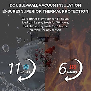 LB LEOBON 40 ounce insulated cup with handle, double-layer vacuum stainless steel material, equipped with straw, can keep warm or maintain cold drinks Red Love Gnome D white