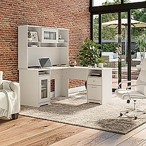 Bush Furniture Cabot Desk with Hutch | Corner with Storage for Home Office | L Shaped Computer, 60W, White