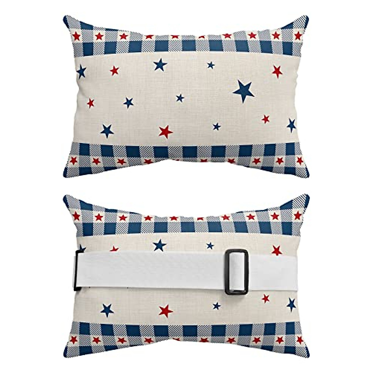 Recliner Head Pillow Ledge Loungers Chair Pillows with Insert 4th of July USA Flag Star Patriot Cotton Linen Lumbar Pillow with Adjustable Strap Outdoor Waterproof Patio Pillows for Beach Pool, 2 PCS
