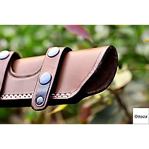 Ottoza Handmade Leather Knife Sheath RIGHT HAND Bushcraft Knife Sheath - Hunting Knife Sheath - Survival Knife Sheath - Fixed Blade Knife Sheath Horizontal Carry Dark Brown TOP GRAIN LEATHER No:44