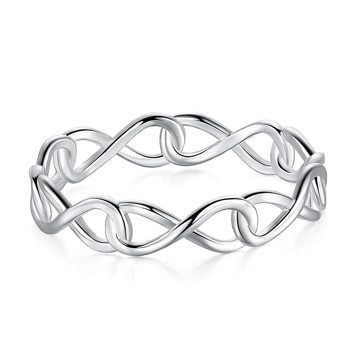 BORUO 925 Sterling Silver Ring High Polish Infinity Symbol Tarnish Resistant Comfort Fit Wedding Band Ring Size 8