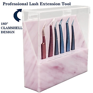 Dust-proof Eyelash Tweezers Holder with Cover, Acrylic MarbleTweezer Organizer for Lash Cart (Pink)