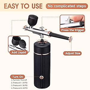 Cordless Airbrush Kit Rechargeable Airbrush Compressor 23-48PCI for Art Painting,Cake Airbrush Decorating, Crafts, Model Painting, Air Brush Painting, Nail Airbrush Machine