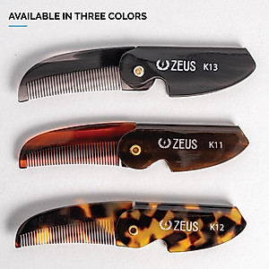 ZEUS Folding Mustache Comb, Handmade Saw-Cut Best Moustache Pocket Comb - (Traditional) - K11