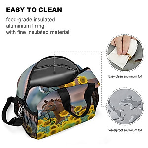 Sunflower Red Horse Lunch Bag, Lunch Box Portable Insulated Lunch Tote Bag, Thermal Cooler Bag for Women Work Outdoor