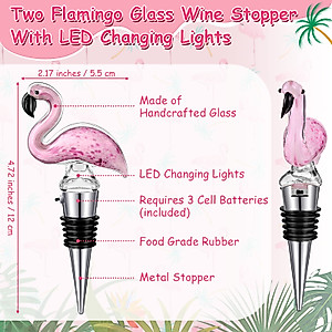 2 Pcs Glass Flamingo Wine Bottle Stopper Flamingo Wine Stopper with LED Changing Lights Cute Animal Wine Stopper Flamingo Gifts for Women Men Wine Accessories