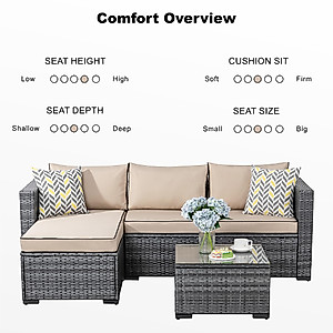 JAMFLY Outdoor Patio Furniture Sets, All-Weather Rattan Outdoor Sectional Sofa with Tea Table and Cushions Upgrade Wicker Patio sectional Sets 3-Piece (Khaki)