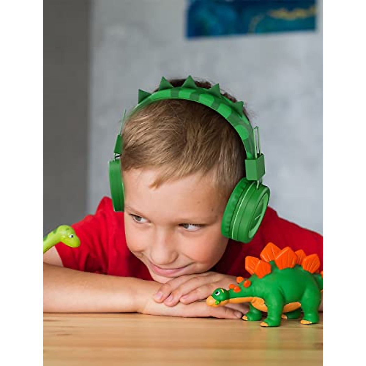 SIMJAR Dinosaur Kids Headphones with Microphone for School, Volume Limiter 85/94dB, Over-Ear Girls Boys Headphones for Kids with Foldable Wired Headphones for iPad/Travel/Tablet