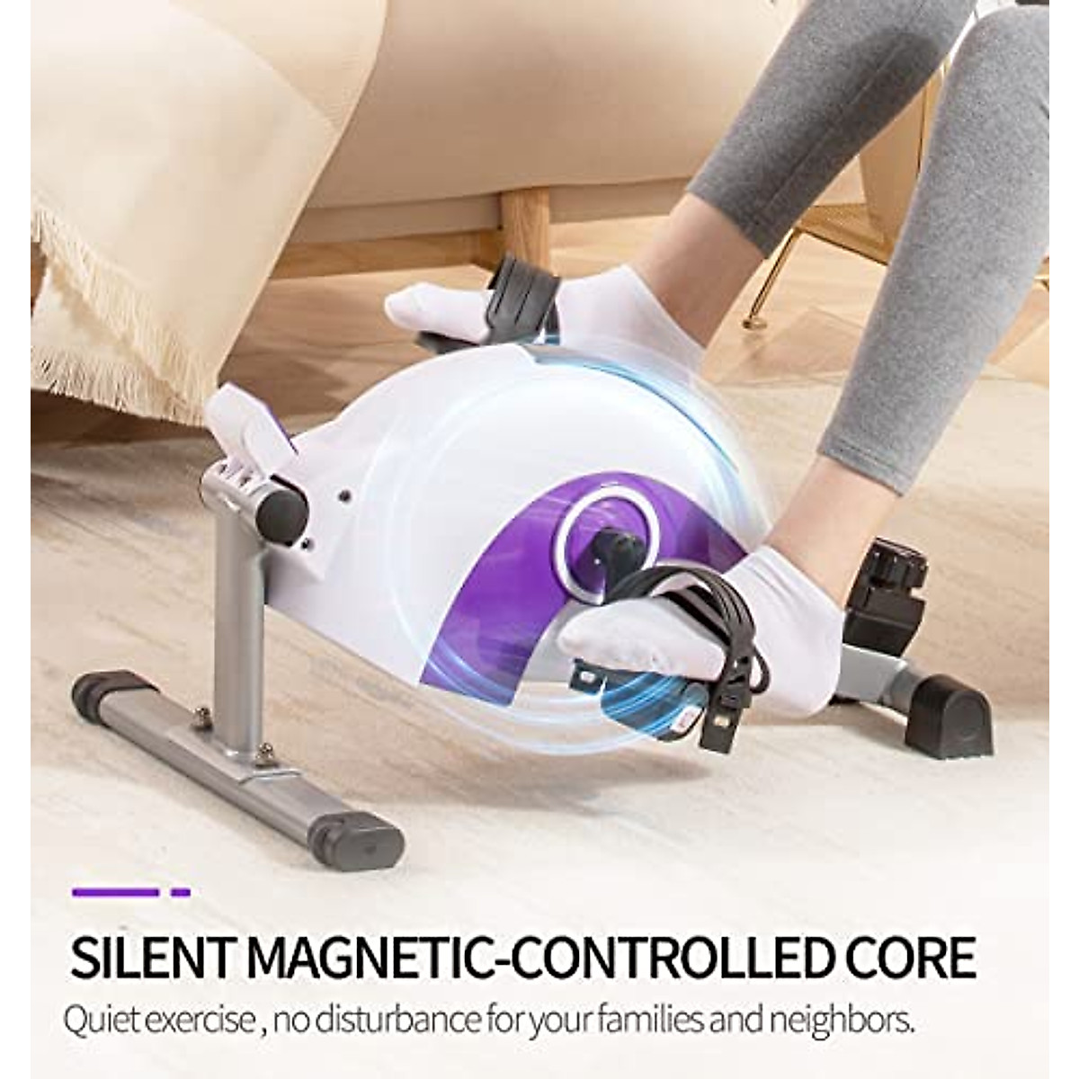INSGYM Sitting Mini Exercise Bike - Recumbent Exercise Bikes for Home Steppers Exercise for Seniors While Sitting Under Desk Bike Exercise Equipment Hands Bike Pedal Exerciser IPE210 (Purple/White)
