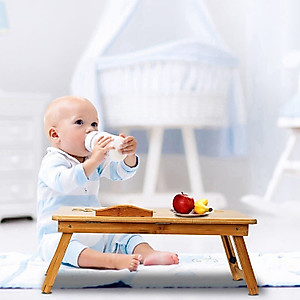 MEZHI Portable Laptop Desk Foldable Lap Bed Tray Adjustable Table Stand Bamboo Desk