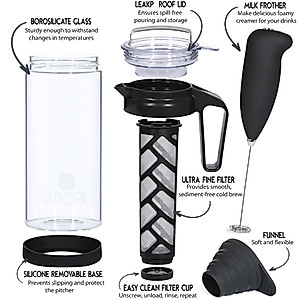 ANORII Cold Brew Coffee Maker, Cold Brew Coffee Pitcher, Cold Brew Pitcher for Fridge, 1.3L Cold Brew Carafe, Glass Tea Kettle, Brewer Decanter for Brewing Iced Coffee & Tea, Cold Brew Set